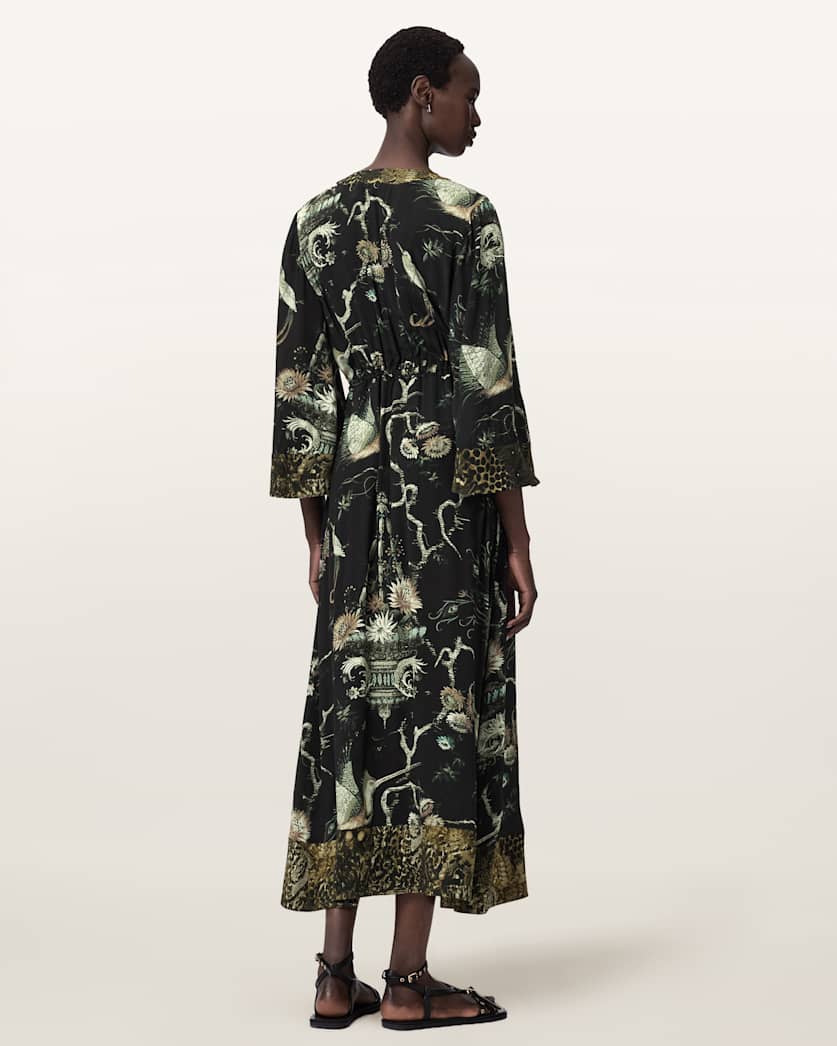 Diana Contrast Print Midi Dress TARAVAO SOFT GREEN | ALLSAINTS